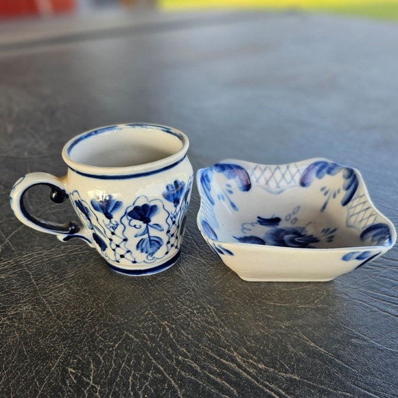 Vintage | Dining | Vintage Gzhel Bowl And Cup Blue White Porcelain ...